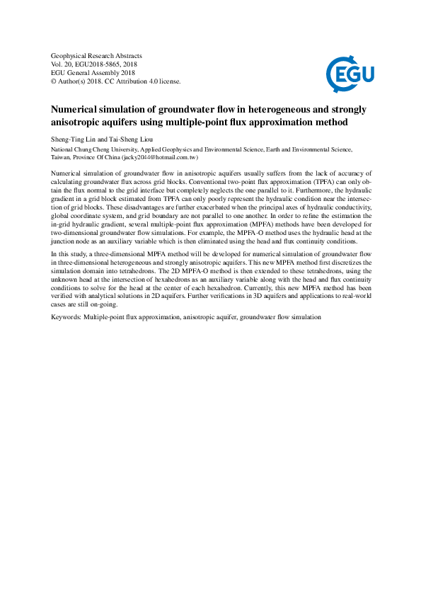 (PDF) MPFA for Groundwater Flow in Anisotropic Aquifers