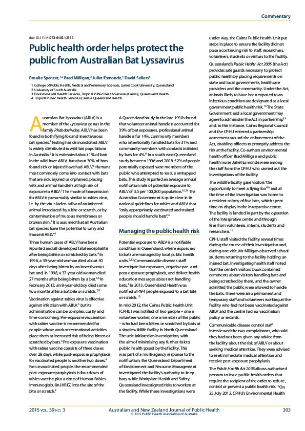 (PDF) Public health order helps protect the public from Australian Bat ...