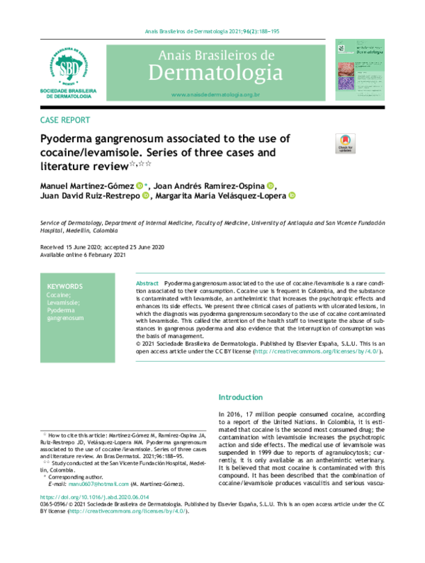 (PDF) Pyoderma gangrenosum associated to the use of cocaine/levamisole ...