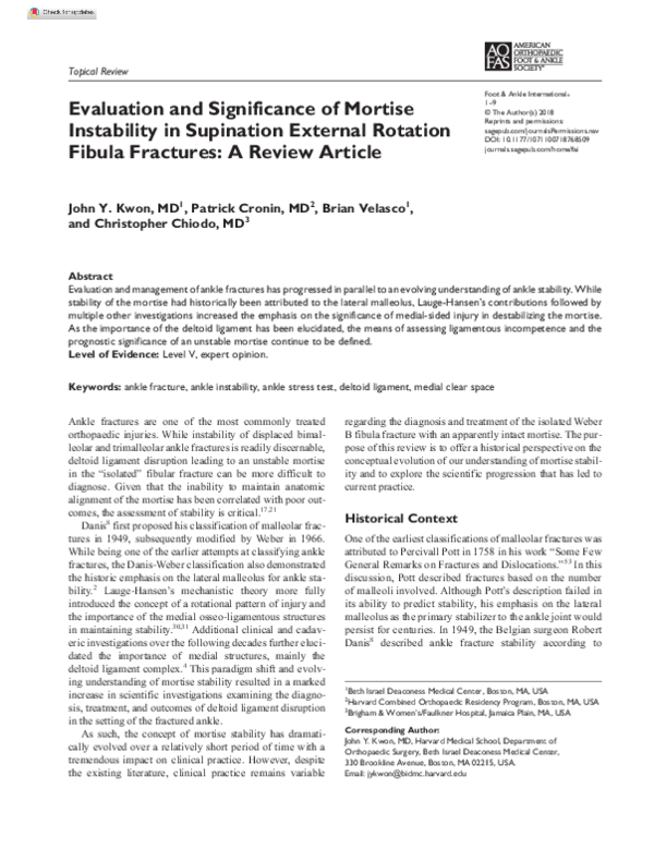 (PDF) Evaluation and Significance of Mortise Instability in Supination ...
