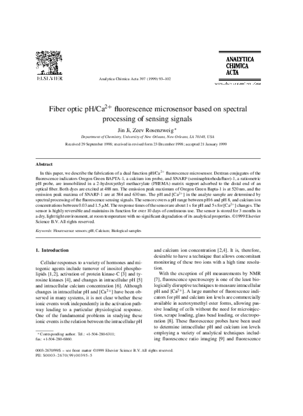 (PDF) Fiber optic pH/Ca2+ fluorescence microsensor based on spectral ...