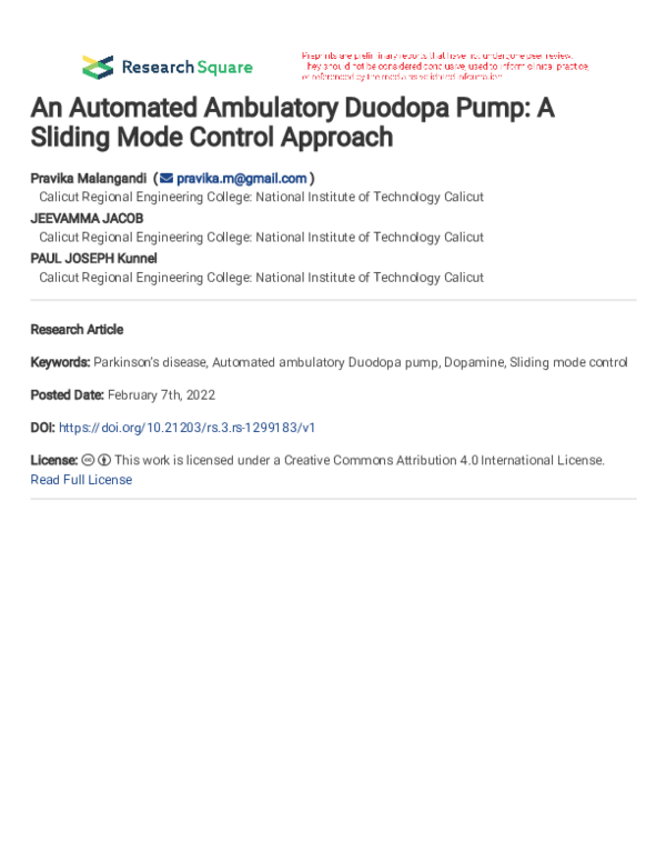 (PDF) An Automated Ambulatory Duodopa Pump: A Sliding Mode Control Approach