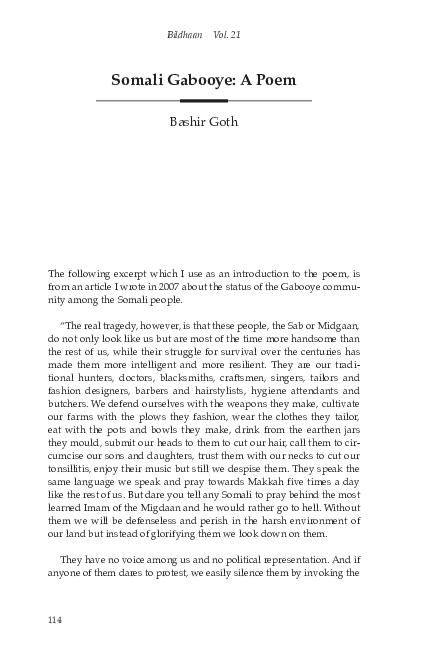 (PDF) Somali Gabooye: A Poem