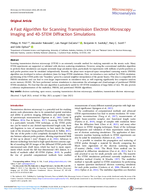 (PDF) A Fast Algorithm for Scanning Transmission Electron Microscopy Imaging and 4D-STEM ...