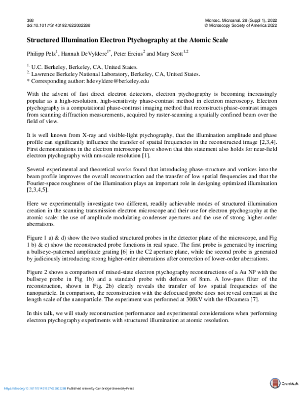 (PDF) Structured Illumination Electron Ptychography at the Atomic Scale