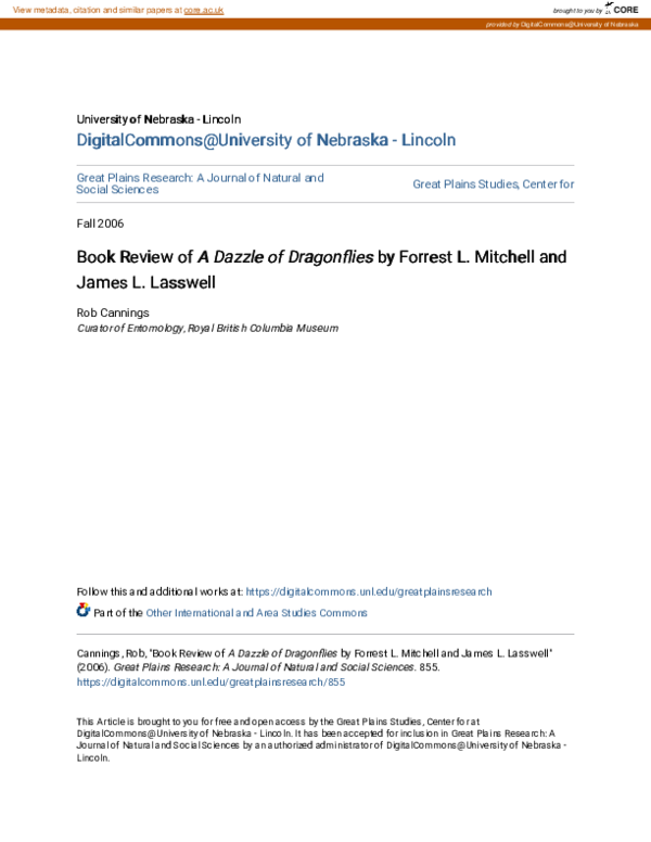 (PDF) Book Review of \u3ci\u3e A Dazzle of Dragonflies\u3c/i\u3e by ...