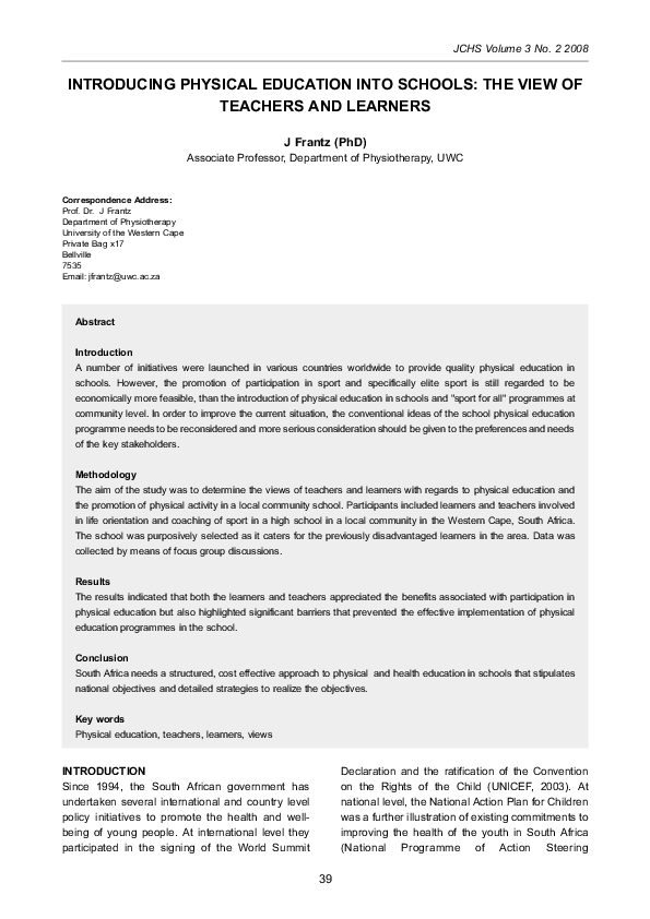 (PDF) Introducing physical education into schools: The view of teachers ...