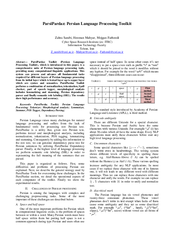 (PDF) ParsiPardaz: Persian Language Processing Toolkit