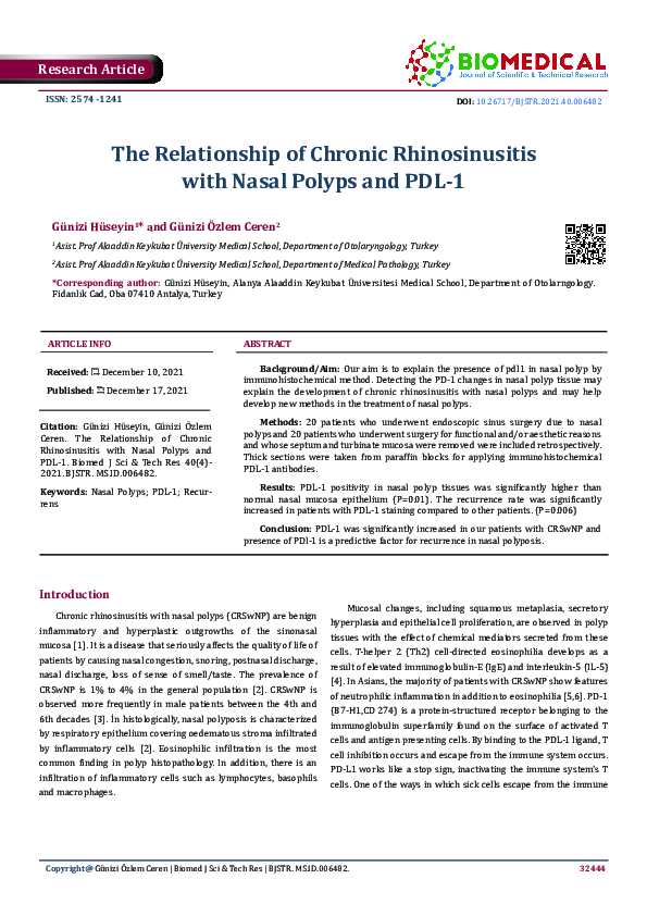 (PDF) The Relationship of Chronic Rhinosinusitis with Nasal Polyps and ...