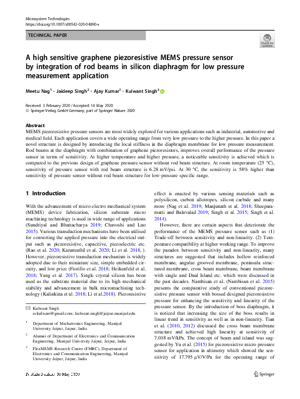 (PDF) A high sensitive graphene piezoresistive MEMS pressure sensor by integration of rod beams ...
