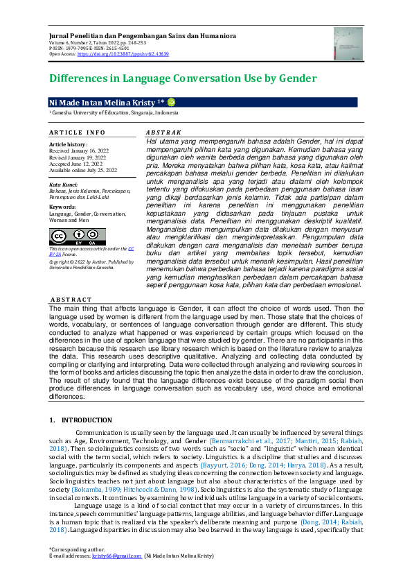 (PDF) Differences in Language Conversation Use by Gender