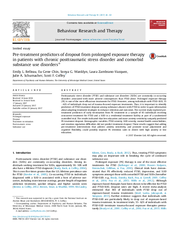 (PDF) Pre-treatment predictors of dropout from prolonged exposure ...