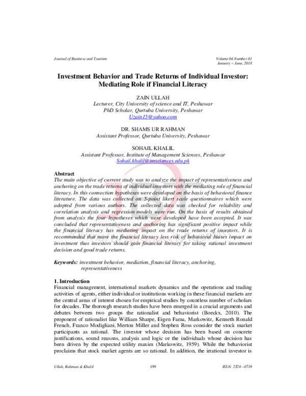 (PDF) Investment Behavior and Trade Returns of Individual Investor: Mediating Role if Financial ...