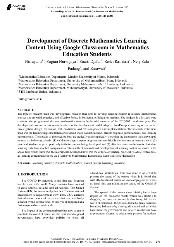 (PDF) Development of Discrete Mathematics Learning Content Using Google ...