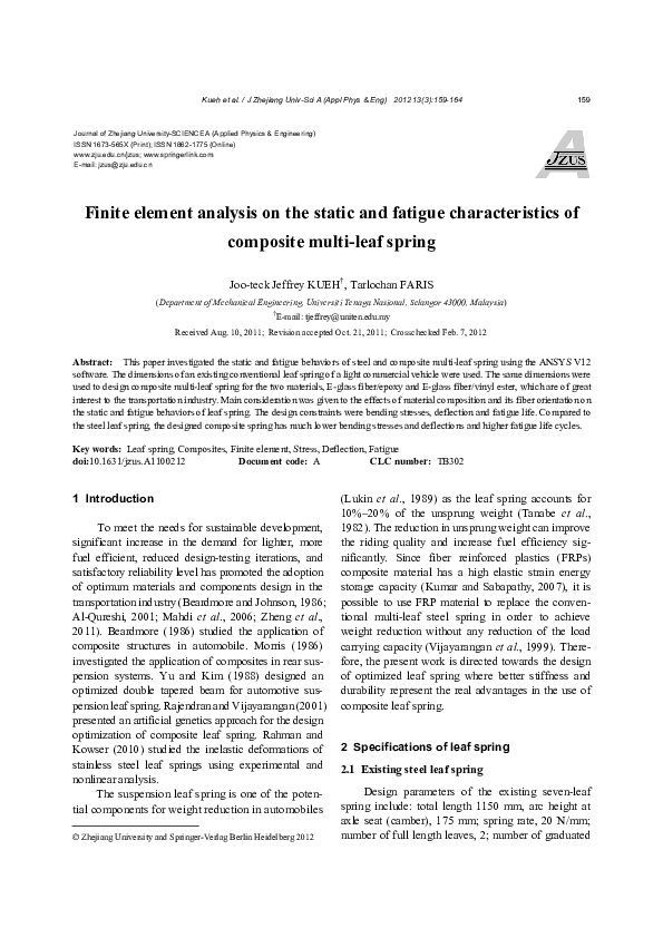 Pdf Finite Element Analysis On The Static And Fatigue Characteristics Of Composite Multi Leaf