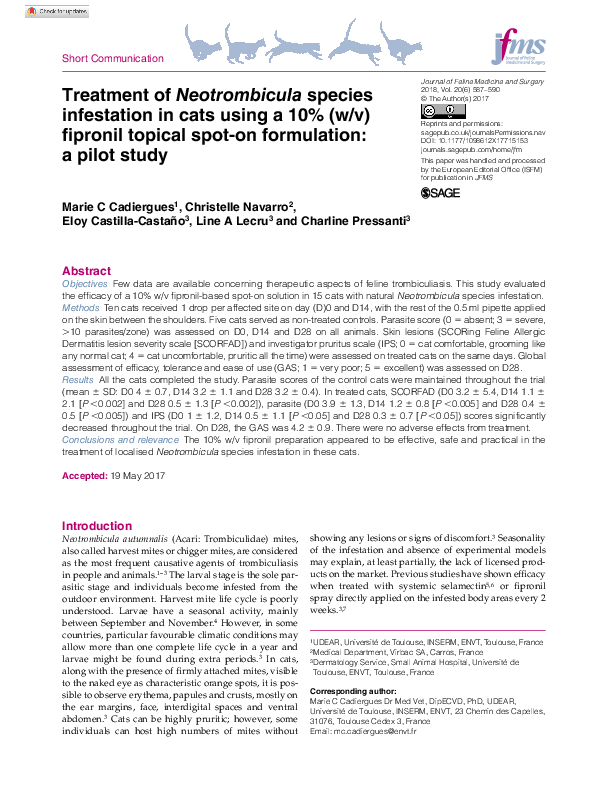 (PDF) Treatment of Neotrombicula species infestation in cats using a 10 ...