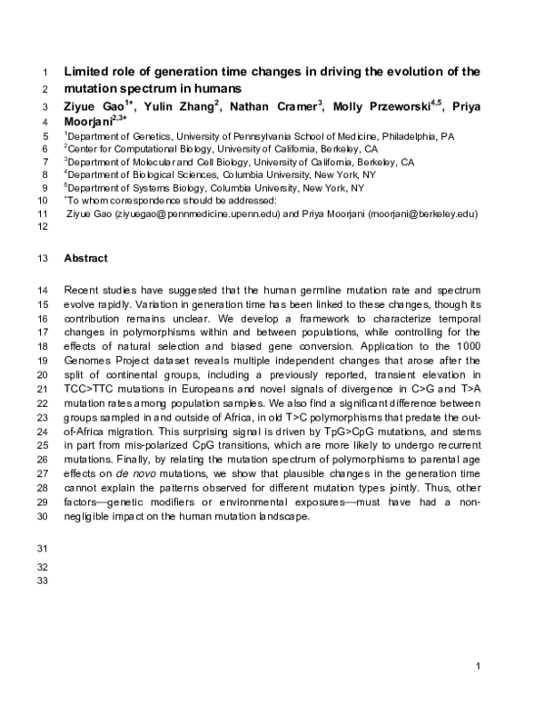 (PDF) Limited role of generation time changes in driving the evolution ...