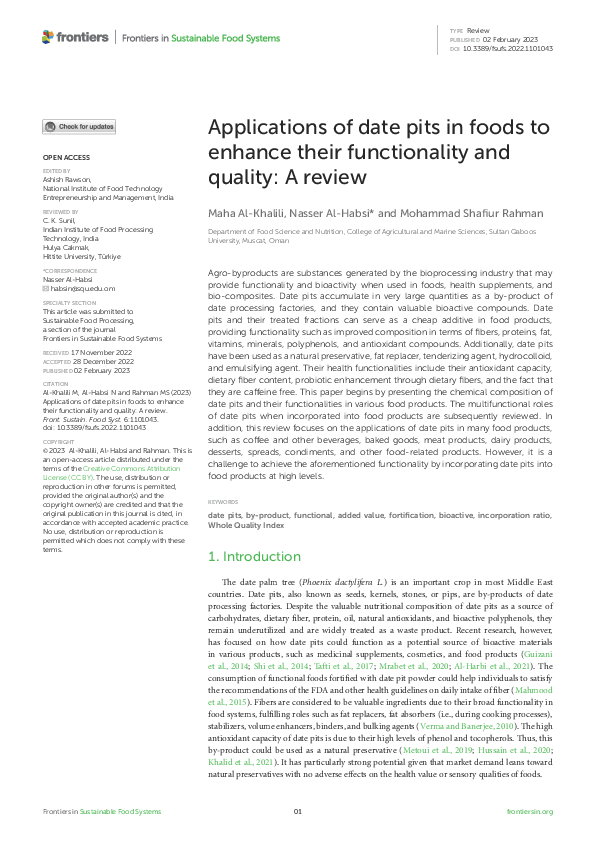 (PDF) Applications of date pits in foods to enhance their functionality ...
