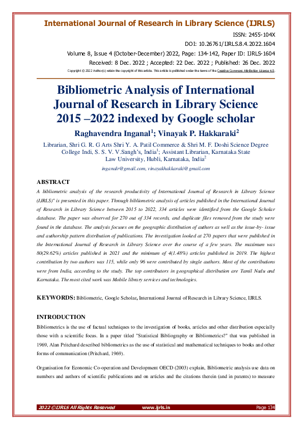 (PDF) Bibliometric Analysis of International Journal of Research in ...