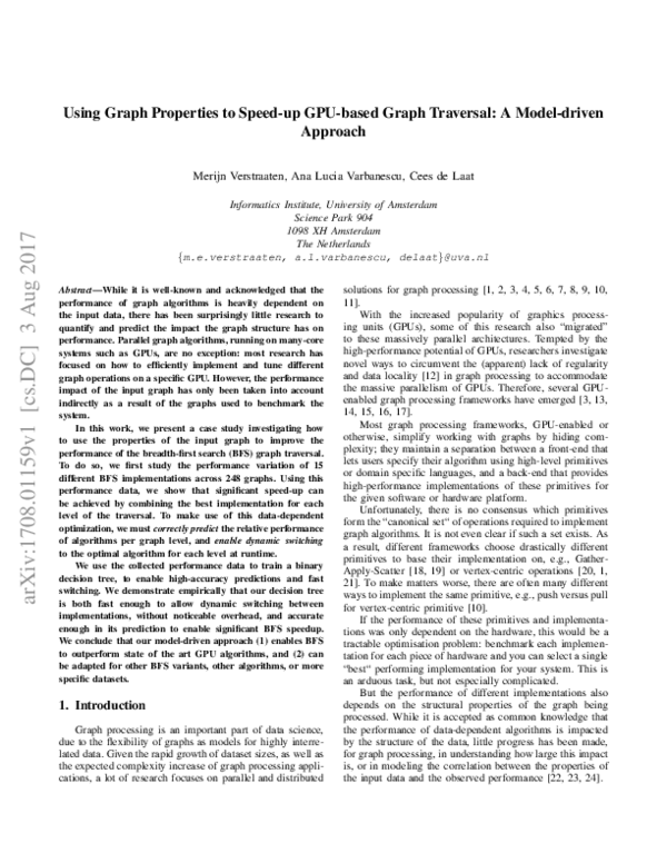Pdf Using Graph Properties To Speed Up Gpu Based Graph Traversal A