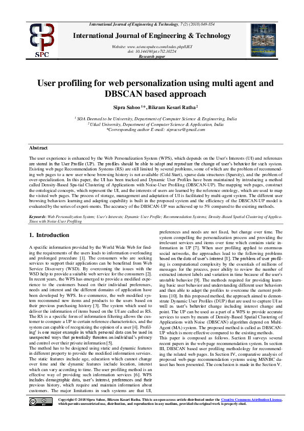 (PDF) User profiling for web personalization using multi agent and DBSCAN based approach