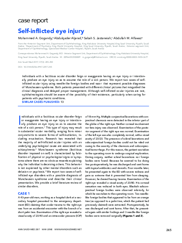 (PDF) Self-inflicted eye injury