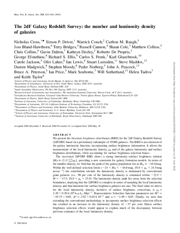 (PDF) The 2dF Galaxy Redshift Survey: the number and luminosity density ...