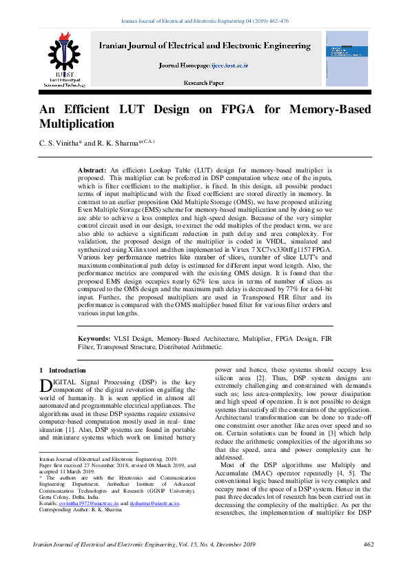 Pdf An Efficient Lut Design On Fpga For Memory Based Multiplication
