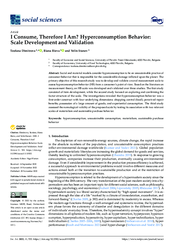 (PDF) I Consume, Therefore I Am? Hyperconsumption Behavior: Scale Development and Validation
