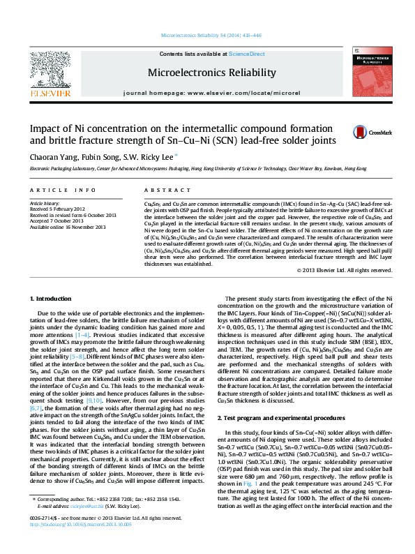 (PDF) Impact of Ni concentration on the intermetallic compound formation and brittle fracture ...