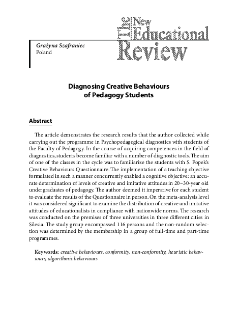 (PDF) Diagnosing Creative Behaviours of Pedagogy Students