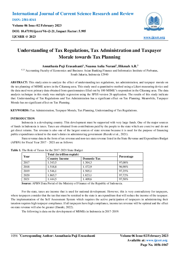 (PDF) Understanding of Tax Regulations, Tax Administration and Taxpayer ...