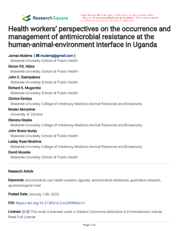 (PDF) Health workers’ perspectives on the occurrence and management of ...