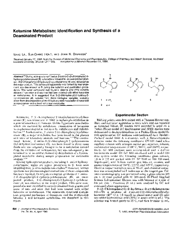 (PDF) Ketamine Metabolism: Identification and Synthesis of a Deaminated ...