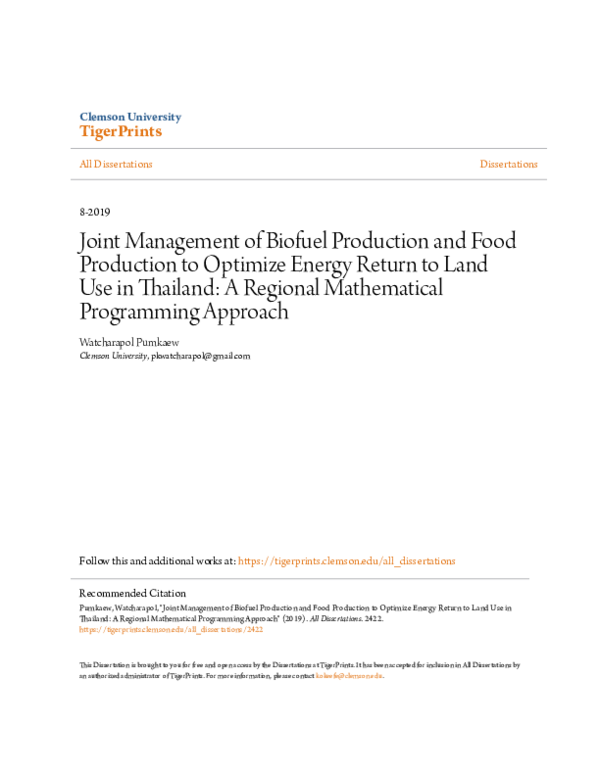 (PDF) Joint Management of Biofuel Production and Food Production to Optimize Energy Return to ...