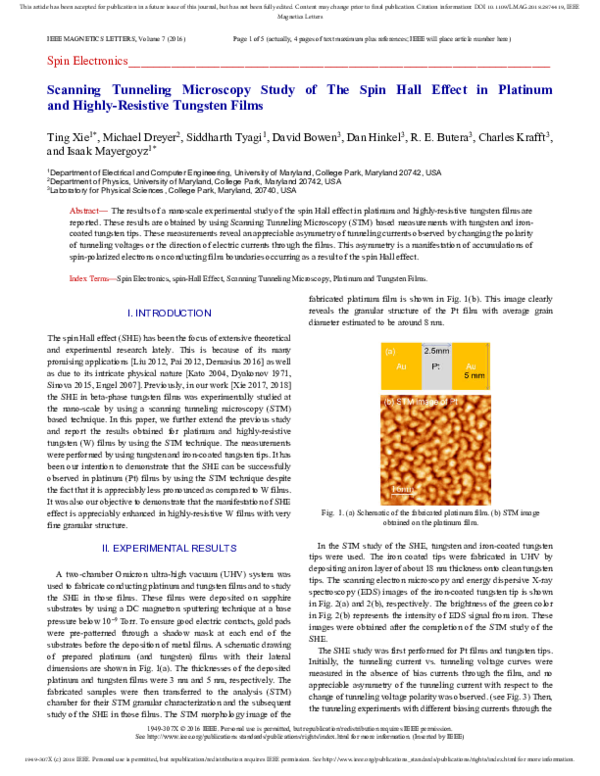 (PDF) Scanning Tunneling Microscopy Study of the Spin Hall Effect in ...
