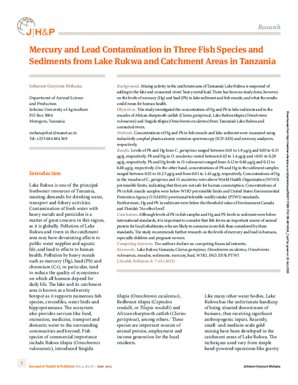 (PDF) Mercury and Lead Contamination in Three Fish Species and Sediments from Lake Rukwa and ...