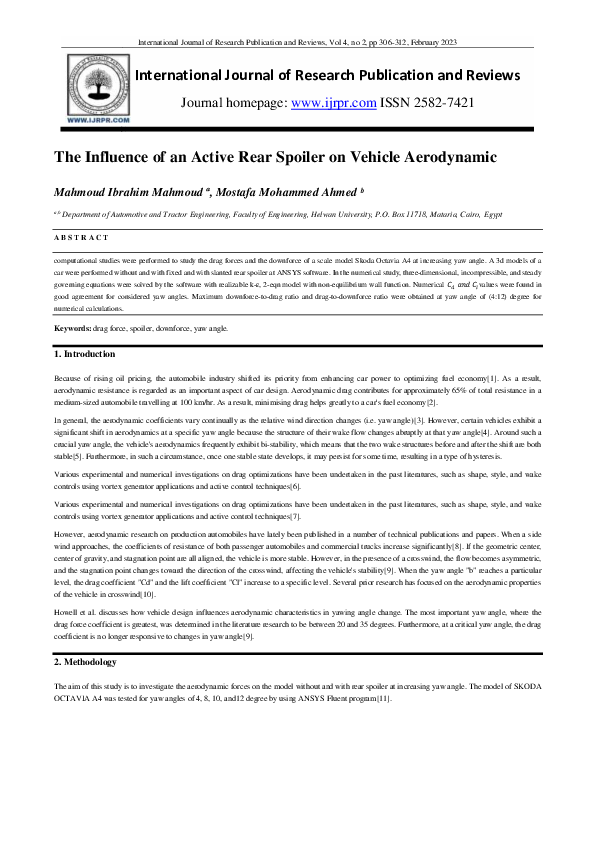Pdf The Influence Of An Active Rear Spoiler On Vehicle Aerodynamic