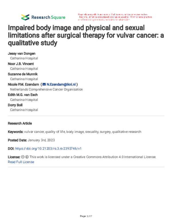 (PDF) Impaired body image and physical and sexual limitations after ...