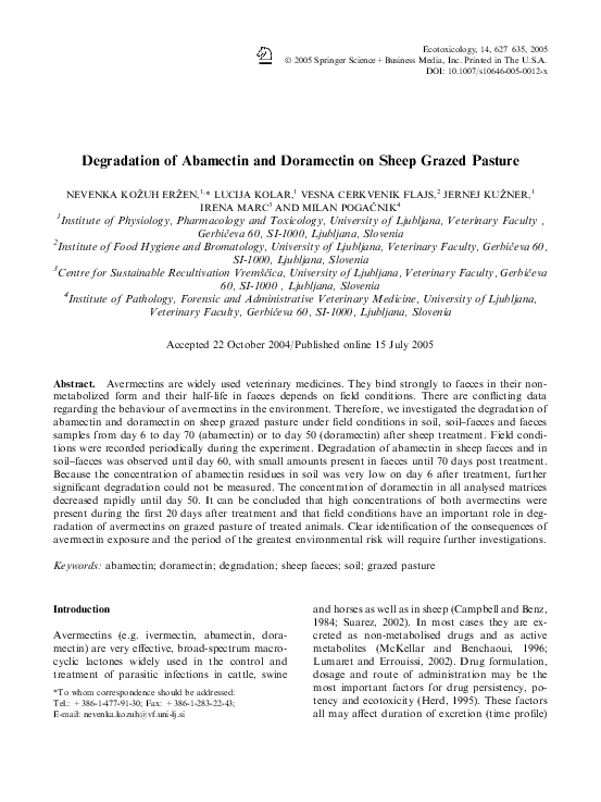 (PDF) Degradation of Abamectin and Doramectin on Sheep Grazed Pasture
