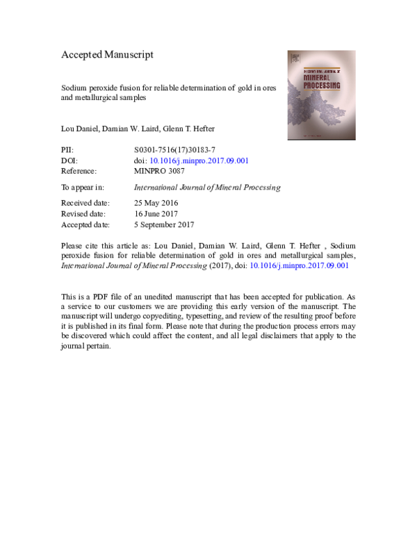 (PDF) Sodium peroxide fusion for reliable determination of gold in ores ...