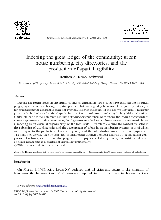 (PDF) Indexing the great ledger of the community: urban house numbering ...