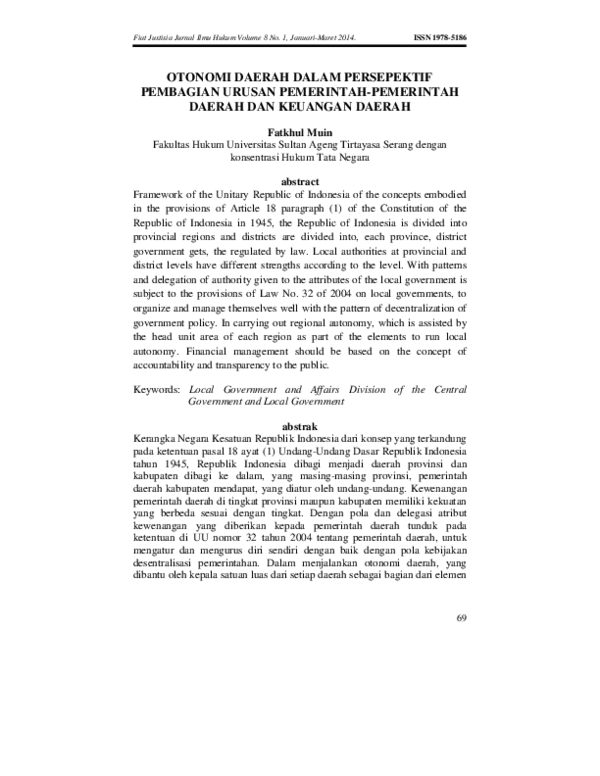 (PDF) Otonomi Daerah Dalam Persepektif Pembagian Urusan Pemerintah-Pemerintah Daerah Dan ...