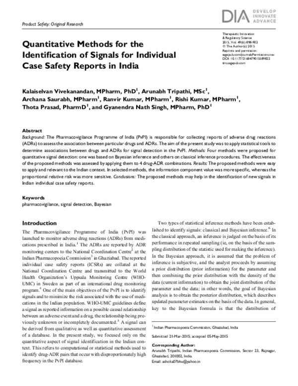(PDF) Quantitative Methods for the Identification of Signals for Individual Case Safety Reports ...