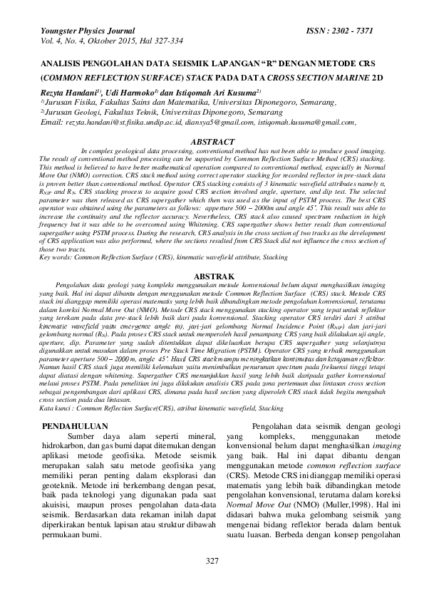 Pdf Analisis Pengolahan Data Seismik Lapangan “r” Dengan Metode Crs Common Reflection Surface
