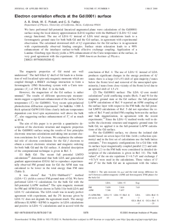 (PDF) Electron correlation effects at the Gd(0001) surface