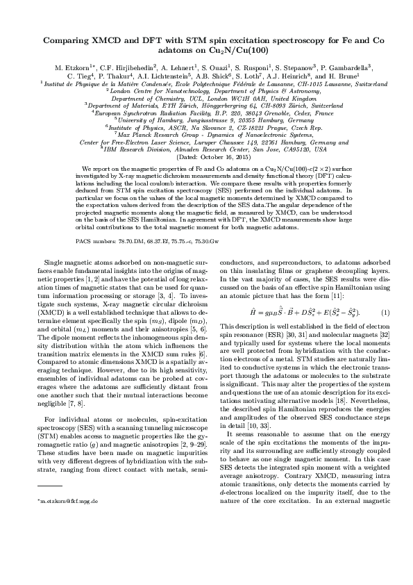 (PDF) Comparing XMCD and DFT with STM spin excitation spectroscopy for ...