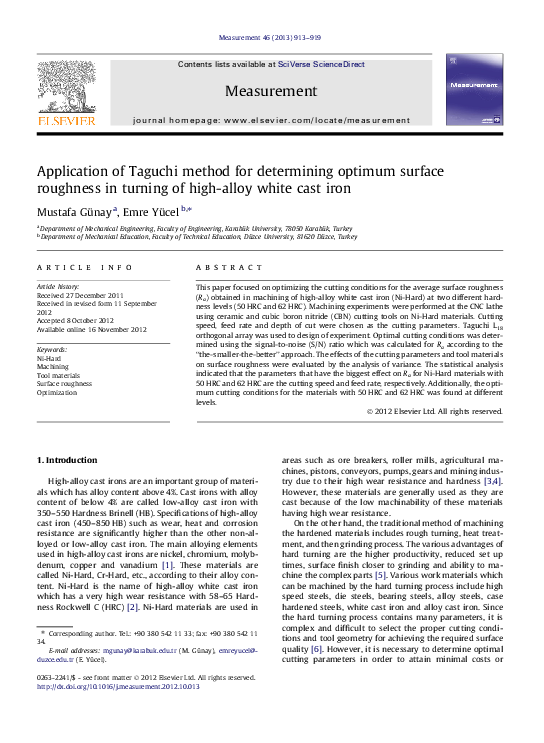 Pdf Application Of Taguchi Method For Determining Optimum Surface Roughness In Turning Of High