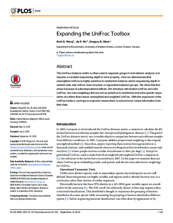 (PDF) Expanding the UniFrac Toolbox