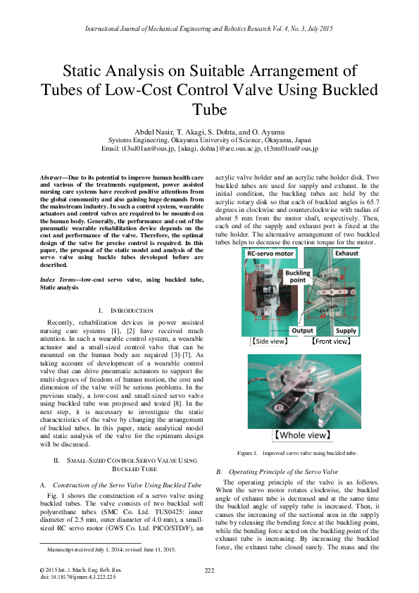 (PDF) Static Analysis on Suitable Arrangement of Tubes of Low-Cost Control Valve Using Buckled ...